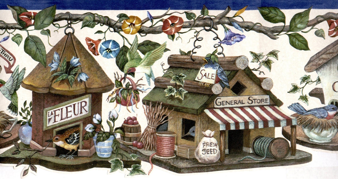 Country Birdhouses Wallpaper Border Rustic Charm Fairy Tale - Etsy Hong ...