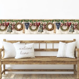 Primitive Country Wallpaper Border - Rustic Ivy, Hearts & Wreaths ...
