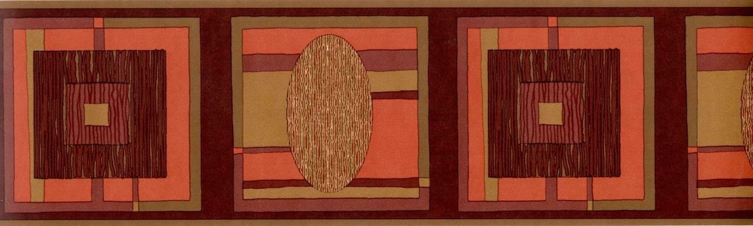 Modern Geometric Shapes Wallpaper Border, Coral Red Brown Oval Squares ...