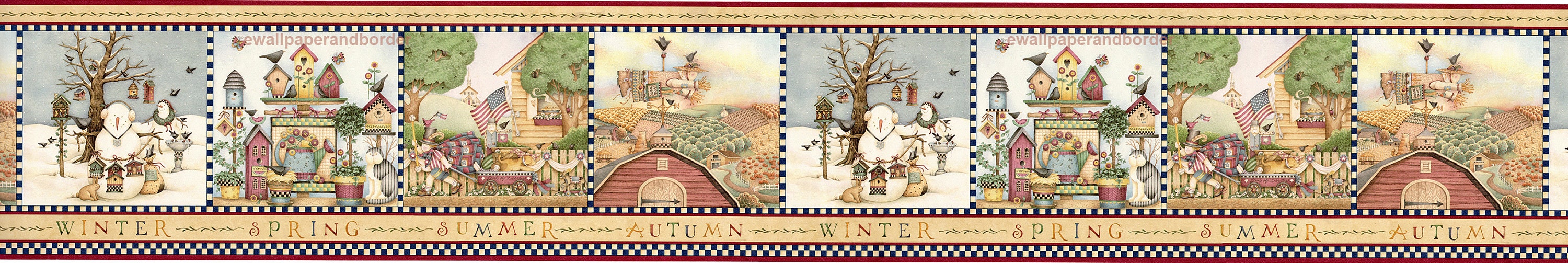 Debbie Mumm Four Seasons Wallpaper Border, Primitive Folk Art Debbie ...