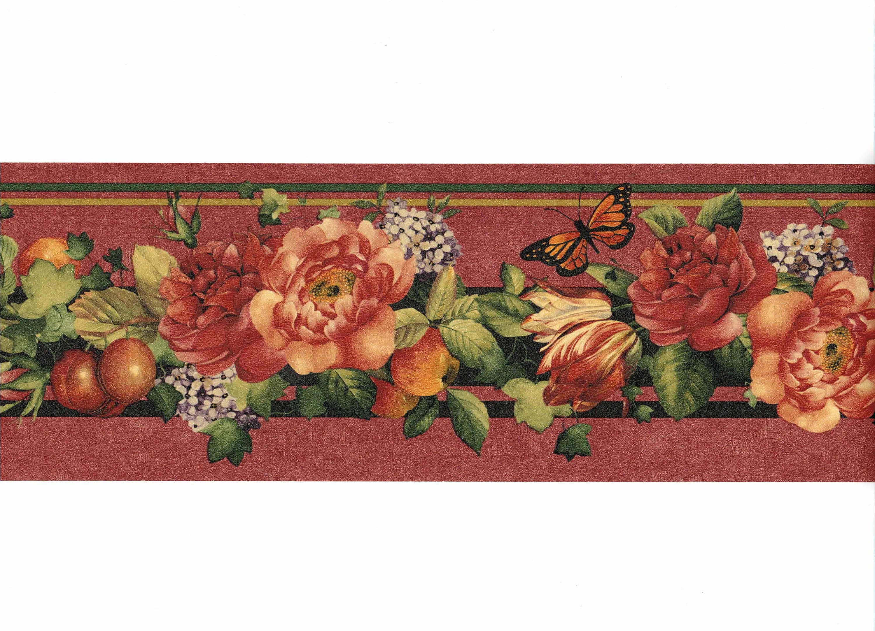 Cabbage Vintage Red Roses Fruits and Floral Wallpaper Border - Etsy