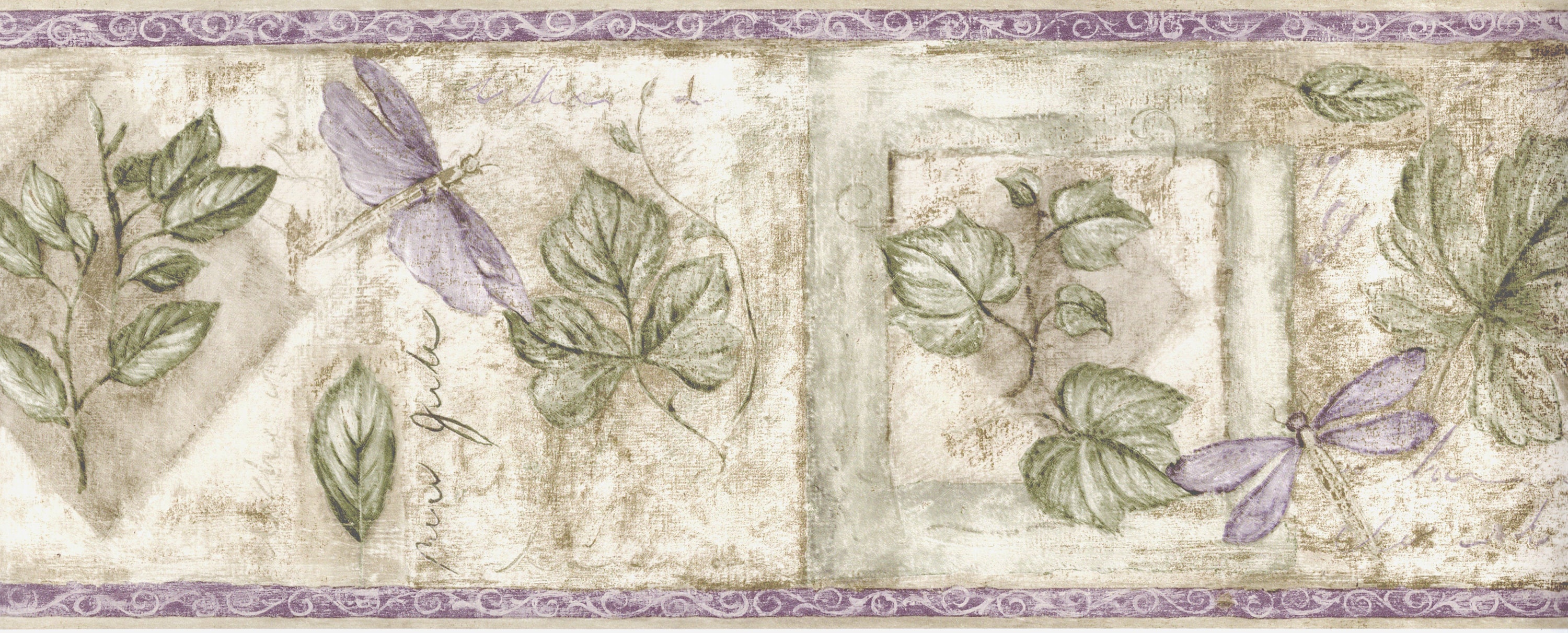 Botanical Wallpaper Border - Ivy Leaf Dragonfly Nature Wallpaper Border ...