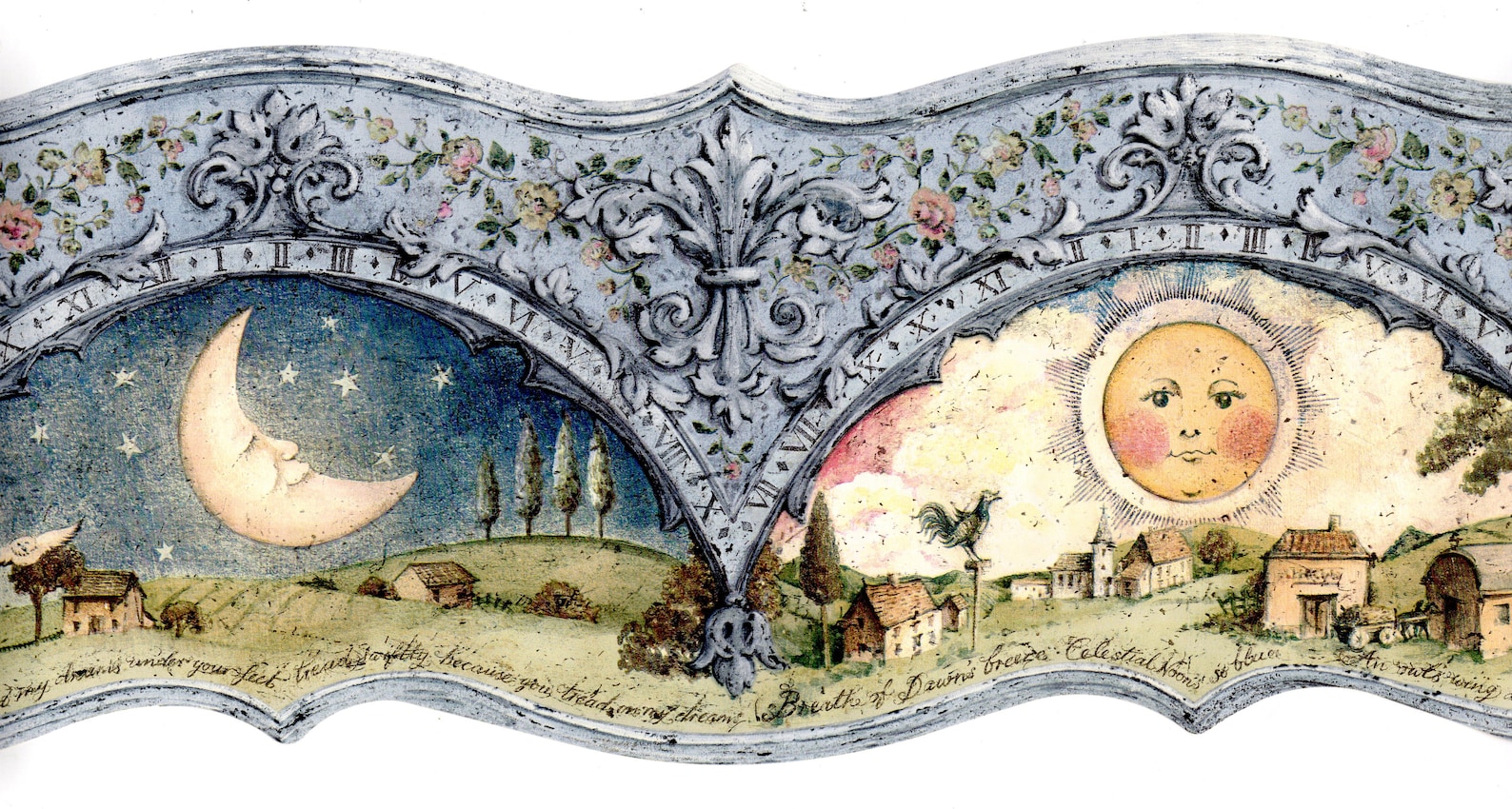 Celestial Sun & Moon Wallpaper Border, Whimsical Day-night Village ...