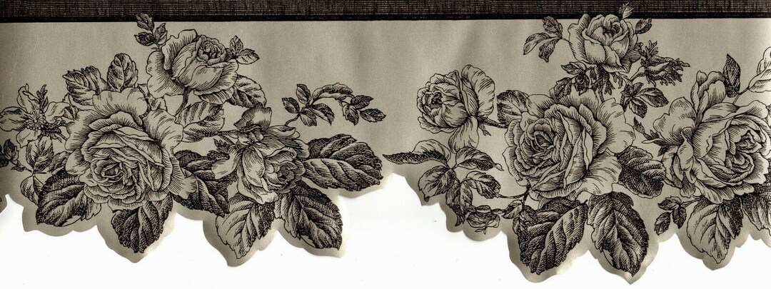 Scalloped Cottage Rose Wallpaper Border | Metallic, Silver Gray Black ...
