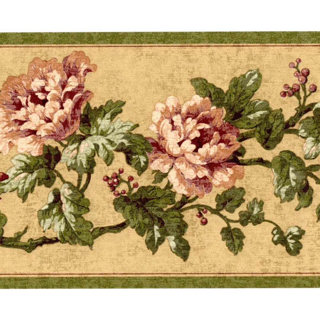 Mulberry Prints Cabbage Floral Trial With Green Leaves Wallpaper Border ...