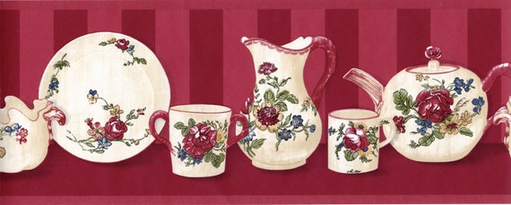 Country Kitchen Shelf Wallpaper Border Antique Painted Red - Etsy