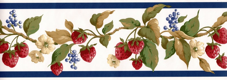Strawberry and Berry Leaf Vines Wallpaper Border Botanical - Etsy