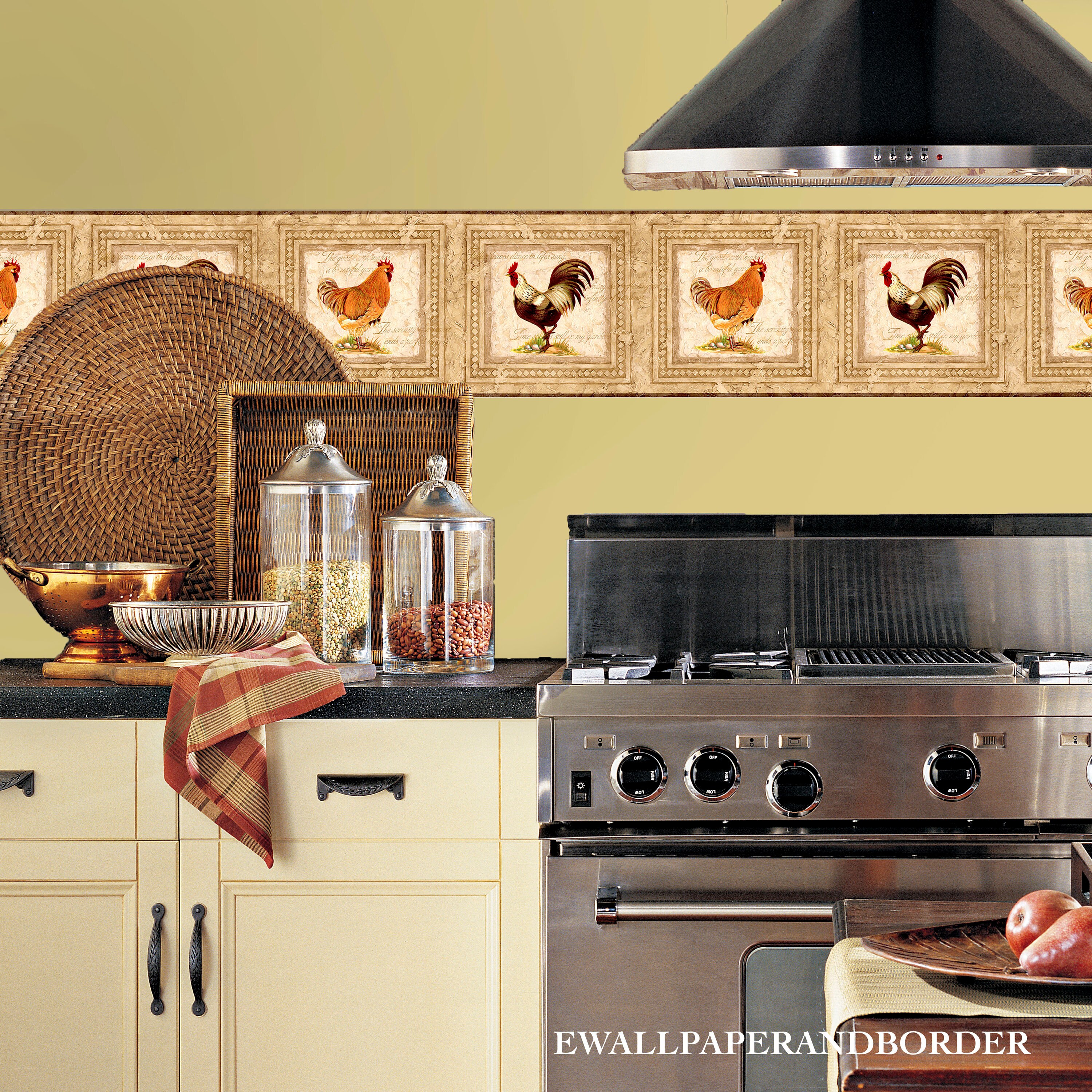 Hen and Rooster Wallpaper Border, Farmhouse Style Wall Decor, Pre ...