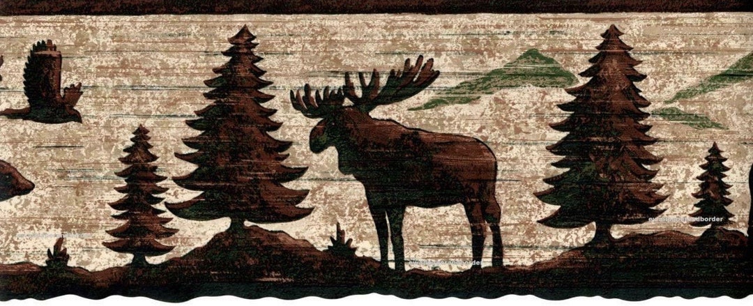 Nature Inspired Rustic Wildlife Wallpaper Border Brown Moose Bear Eagle ...