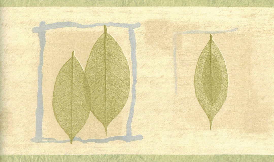 Contemporary Leaf Wallpaper Border | Green Pressed Leaves Wallpaper ...