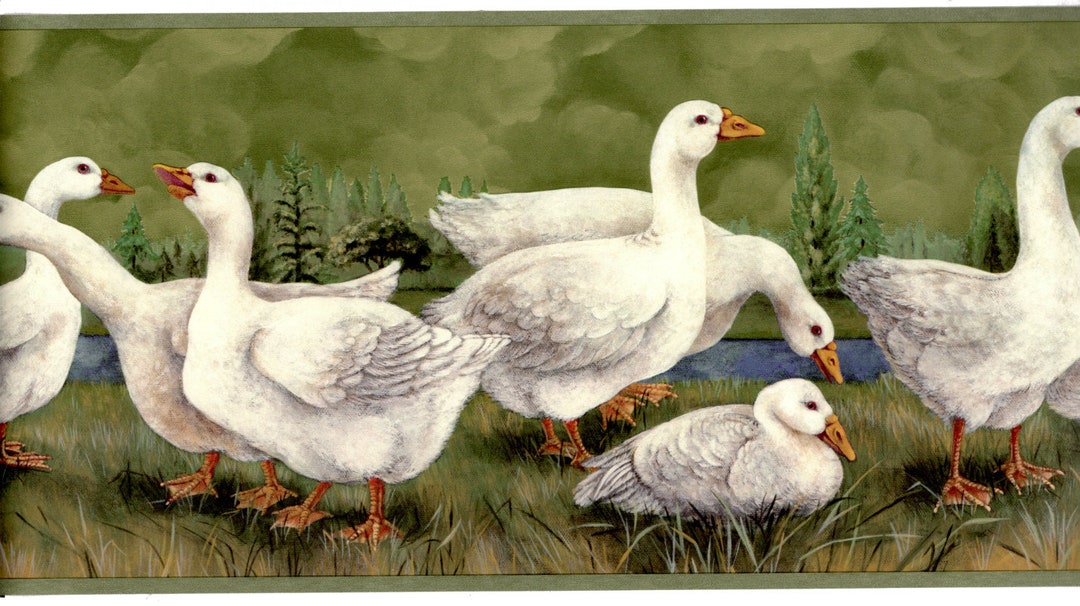 Landscape Trees River Geese Nature Cottage Wallpaper Border, Animal ...