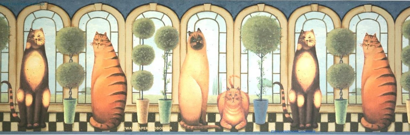Country Cats Wallpaper Border, Cat Wallpaper Border, Whimsical Country ...