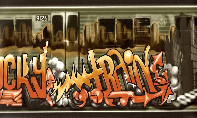 Modern Graffiti Wallpaper Border, Modern Lucky Train Graffiti Art City ...