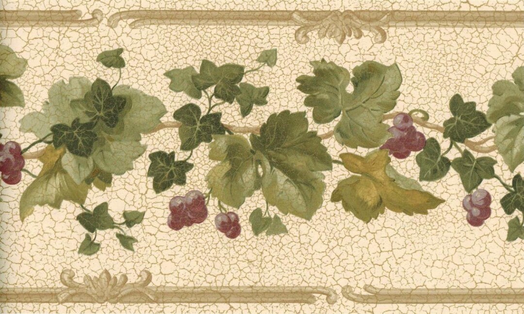 Vintage Grape Vine Wallpaper Border, Tuscan Kitchen Decor (15 Ft X 6.87 ...