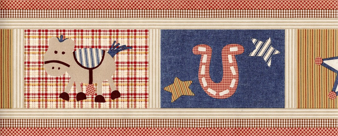 Kids Pony Horse Wallpaper Border, Country Style Western Giddy up Cowboy ...