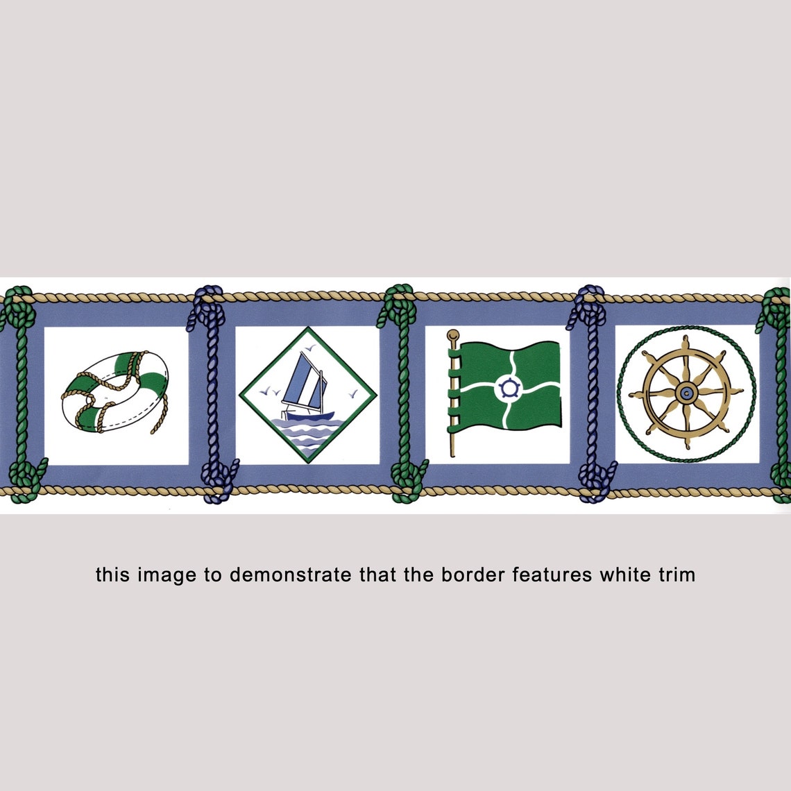 Coastal Nautical Wallpaper Border - Sailboat ,anchor, Life Rings, Boat ...