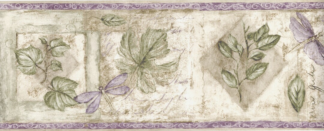 Botanical Wallpaper Border - Ivy Leaf Dragonfly Nature Wallpaper Border ...