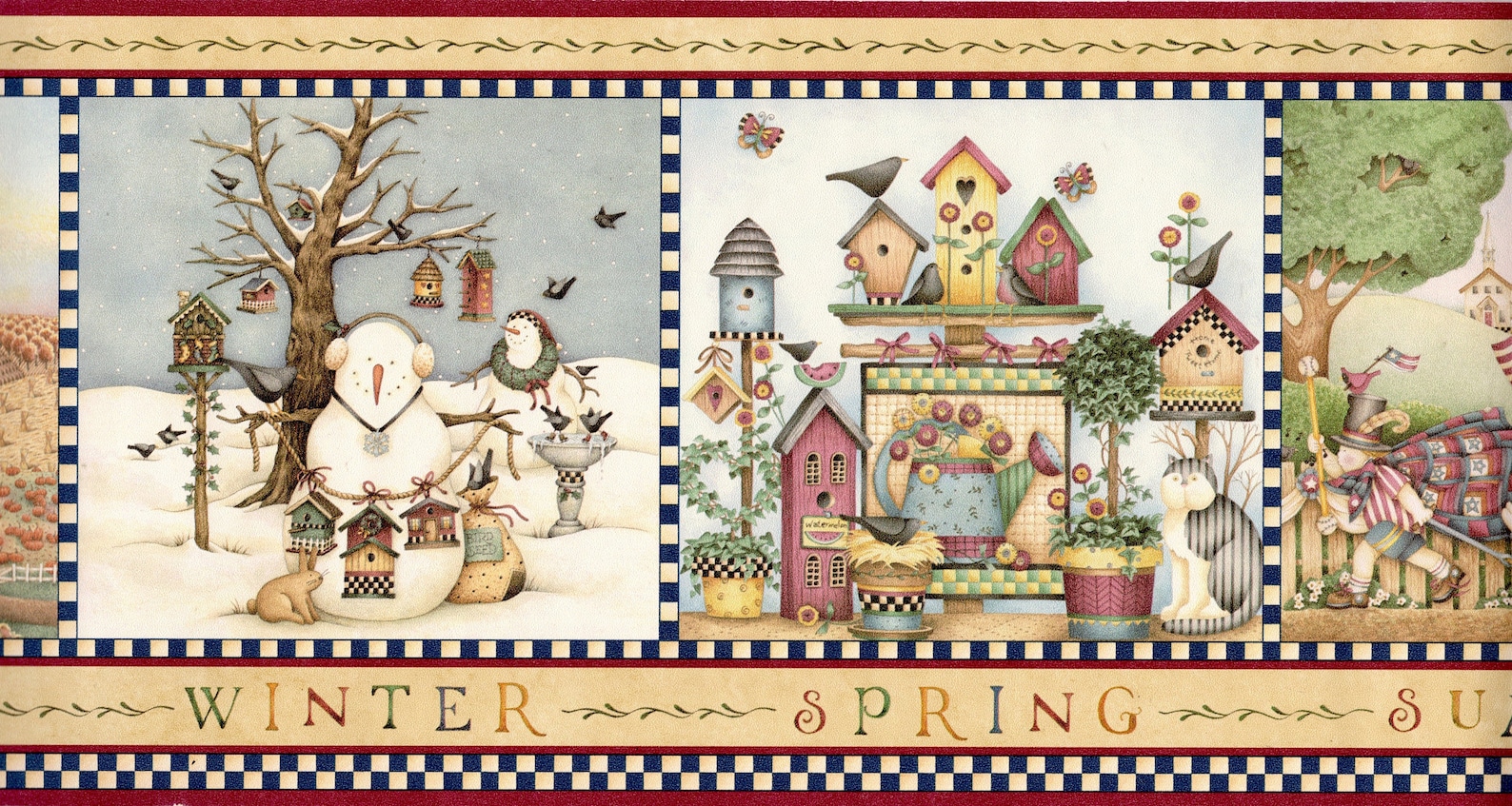 Debbie Mumm Four Seasons Wallpaper Border, Primitive Folk Art Debbie ...