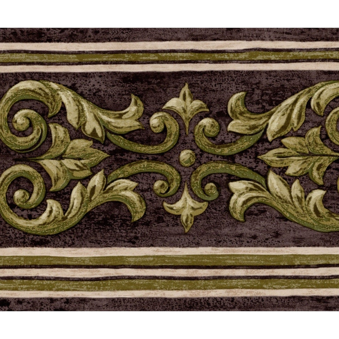 Green Acanthus Scroll Wallpaper , Victorian Baroque Leaf Design for ...