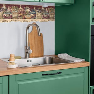Kitchen Wallpaper Border, Vintage Food Jars and Spices on Rustic Brown ...