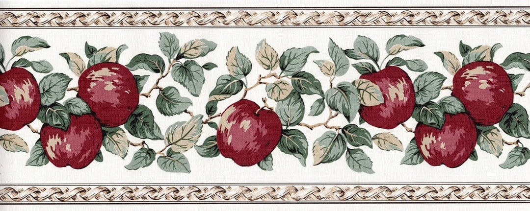 Red Apple Orchard Wallpaper Border, Country Kitchen Wall Decor, Pre ...