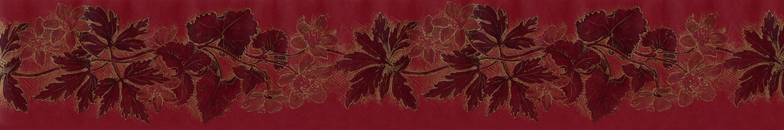 Floral and Leaves Wallpaper Border, Oak and Maple Leaves With Gold ...