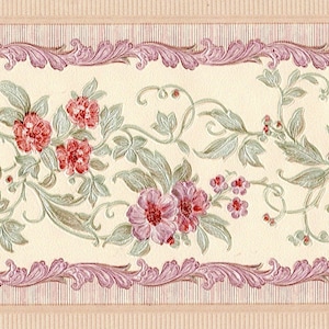 Vintage Floral Wallpaper Border 3.75 Inch, Pink Cottage Rose Wall Trim ...