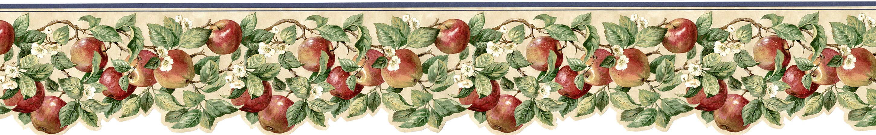 Apple Wallpaper Border, Scalloped Floral Leaf ,primitive Fruits Red ...