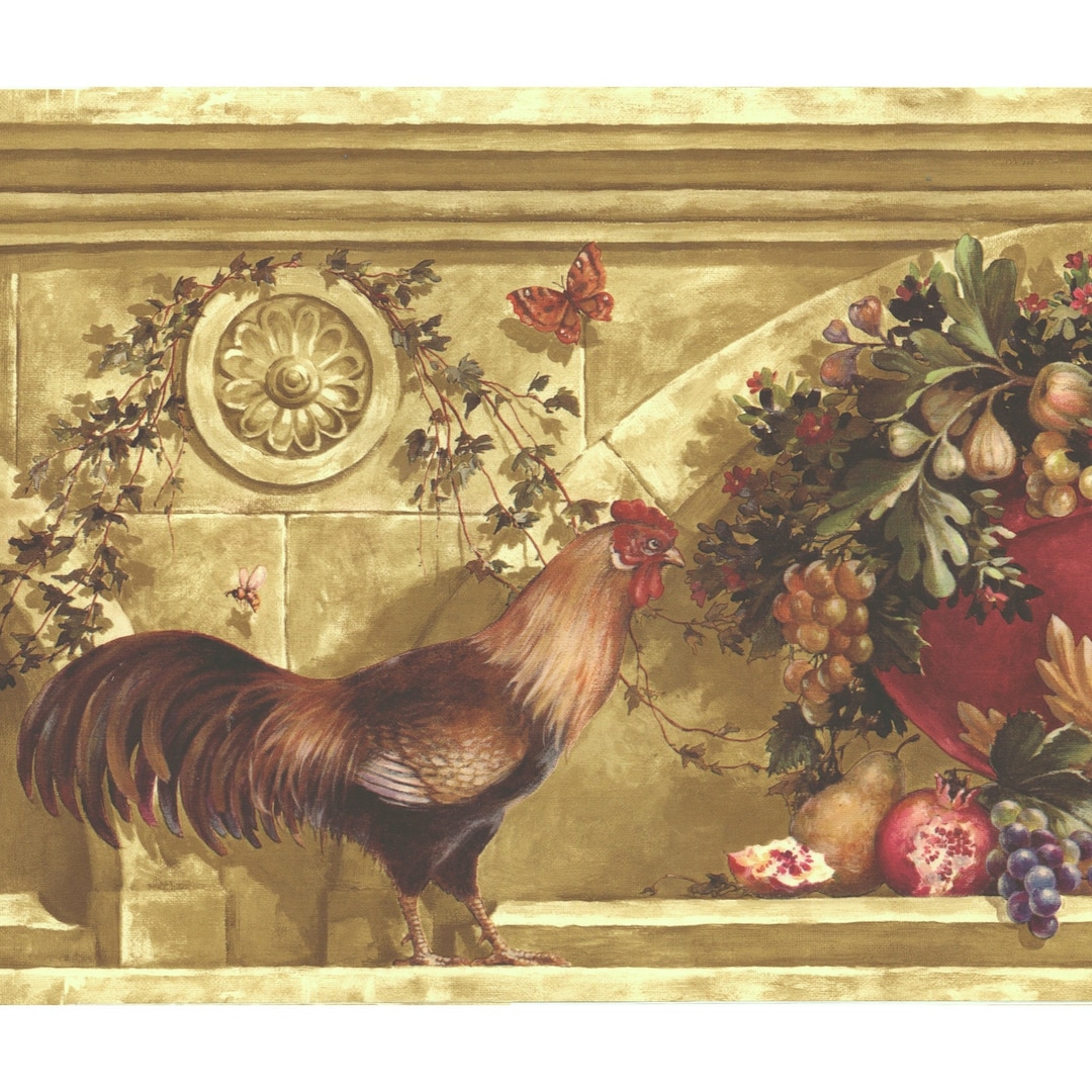 Country Rooster Wallpaper Border, Raymond Waites Farmhouse Fruits ...