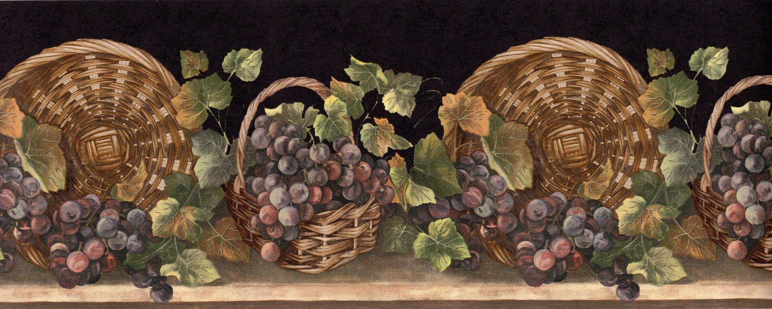 Rustic Farmhouse Kitchen Wall Border , Rustic Grape Vines in Basket on ...