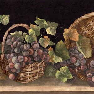 Rustic Farmhouse Kitchen Wall Border , Rustic Grape Vines in Basket on ...