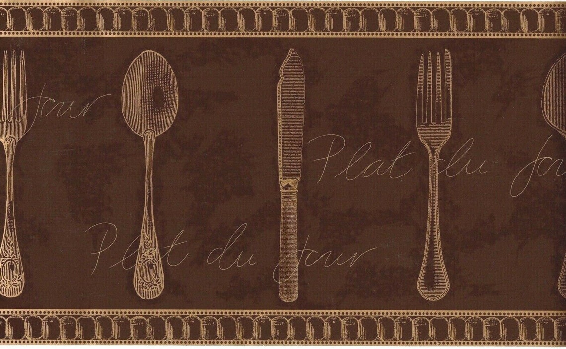 Kitchen Wallpaper Border, Katzenbach & Warren Gold Outline of Cutlery ...