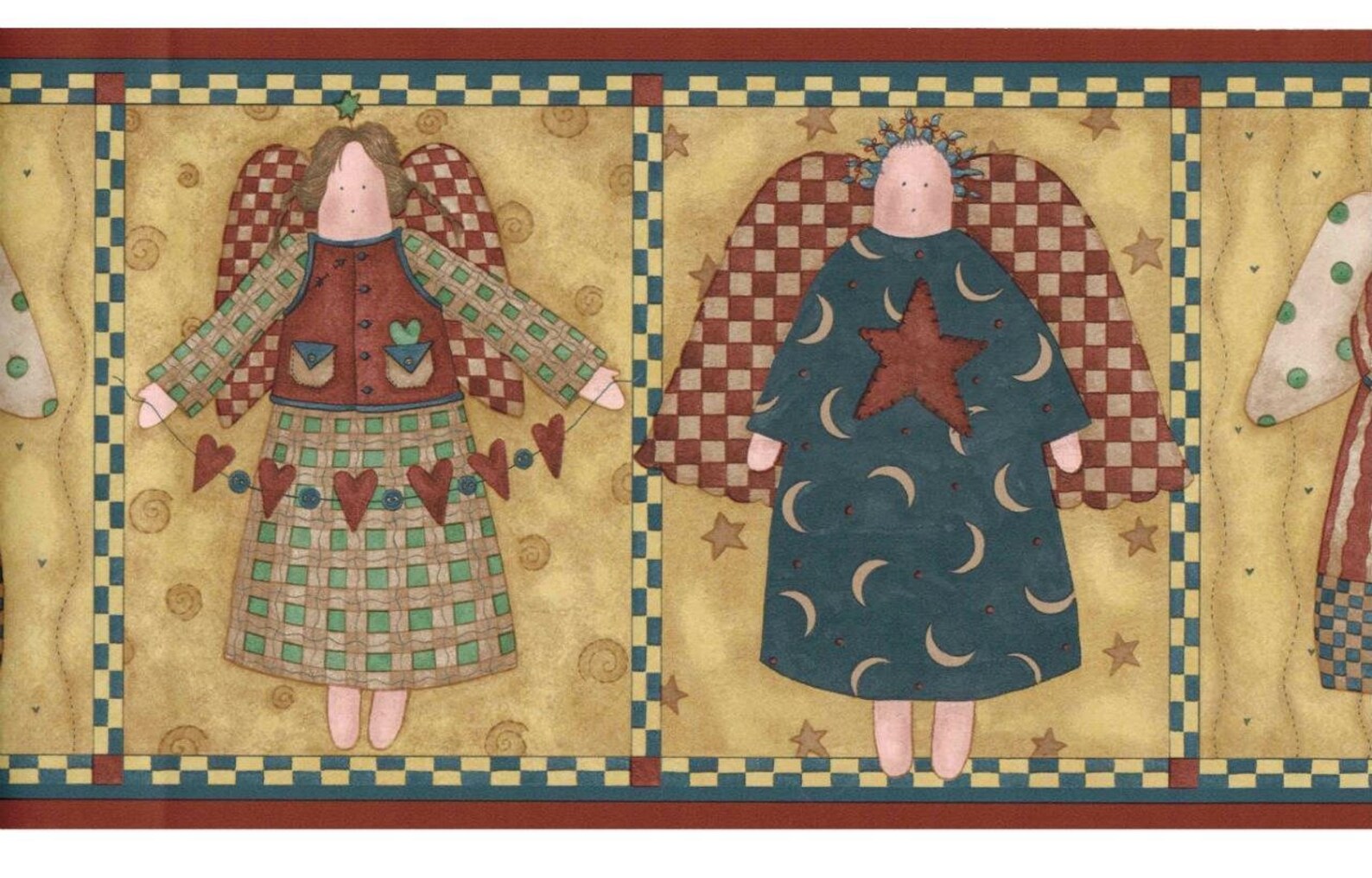 Debbie Mumm Primitive Folk Art Country Angel With Gingham Hearts Star ...
