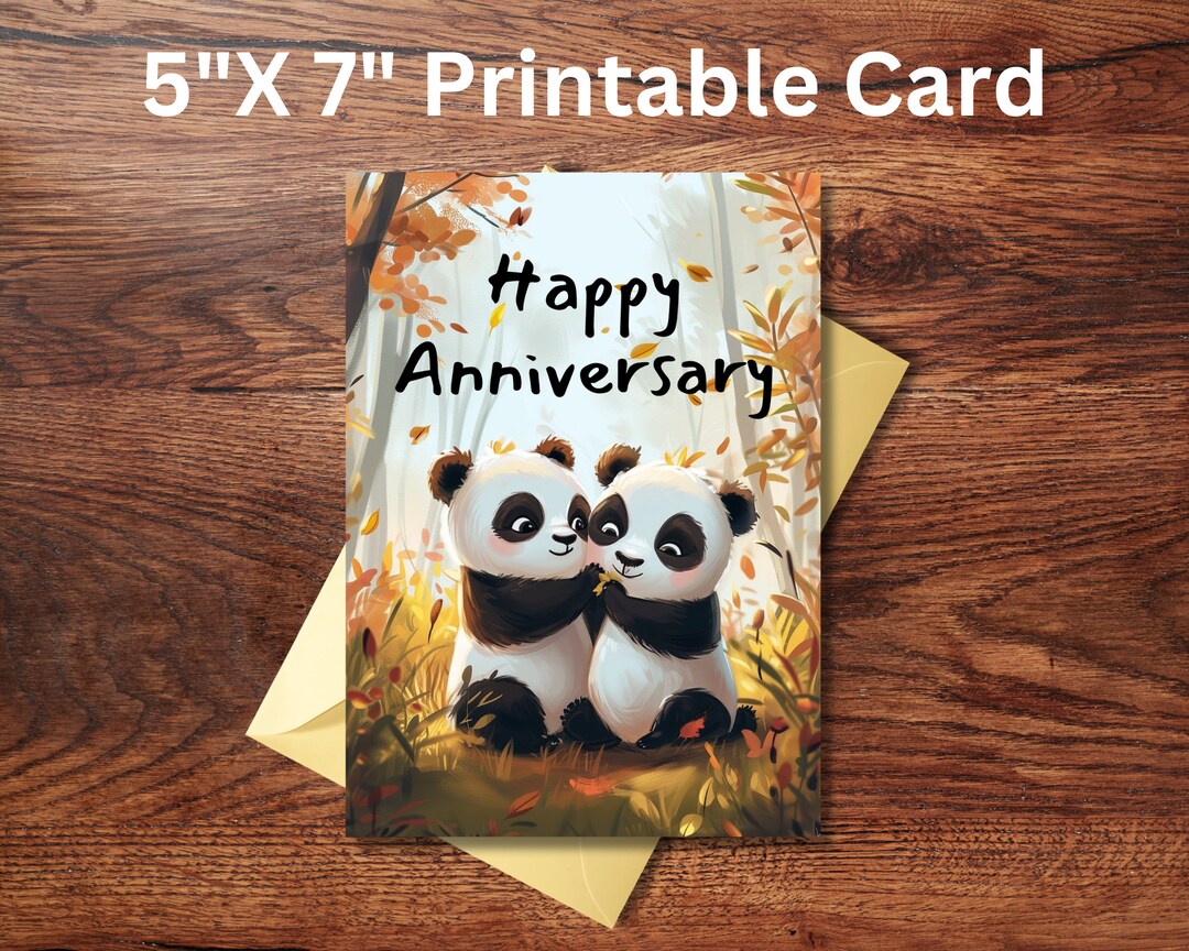 Panda Printable Anniversary Card - Etsy