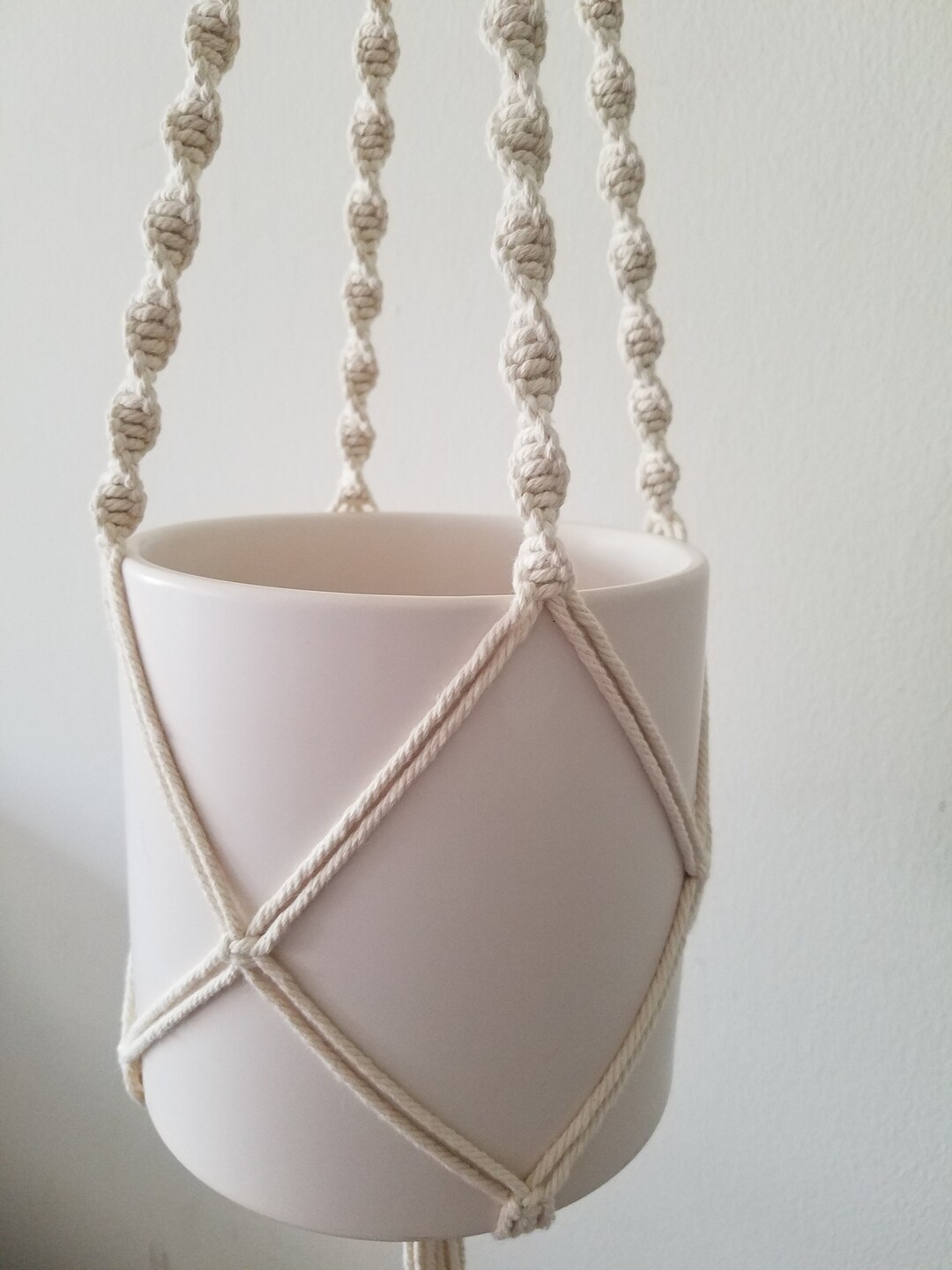 Hanging Planter Indoor, Macrame Plant Hanger & 6" White Pot, Ceramic ...