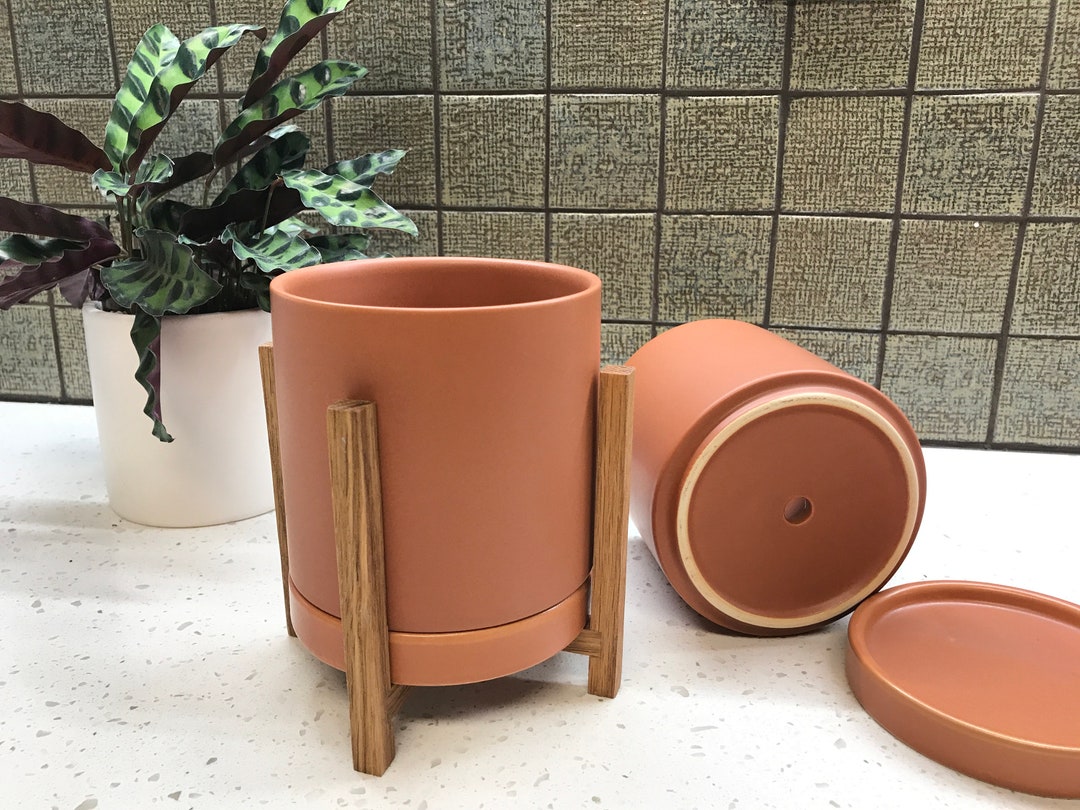 Terracotta Color Pot With Drainage, Ceramic Planter and Saucer, 4 Inch ...