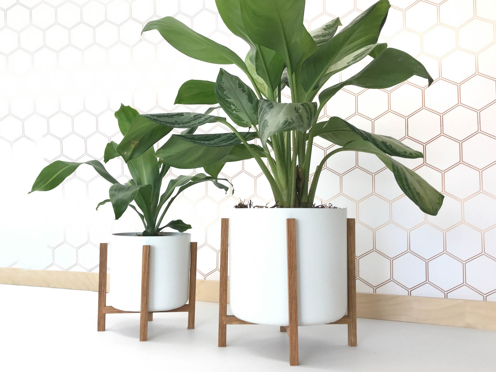 Planters and Pots, Modern White Plant Pot, Flower Pot With Plant Stand ...