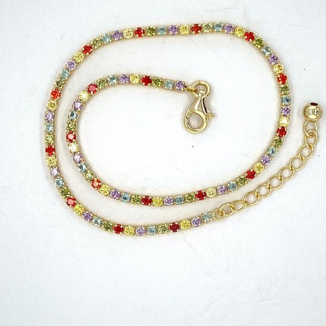 925 Sterling Silver Anklet, 14k Gold Plated Multicolor Gemstone Anklet ...