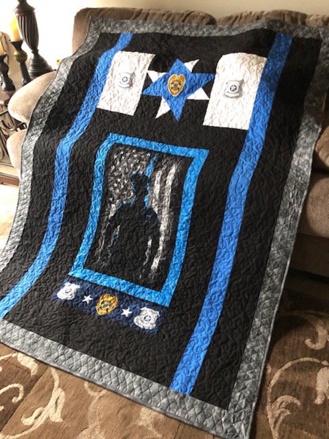 Handmade Blue Line Policeman Quilt 52x72 - Etsy