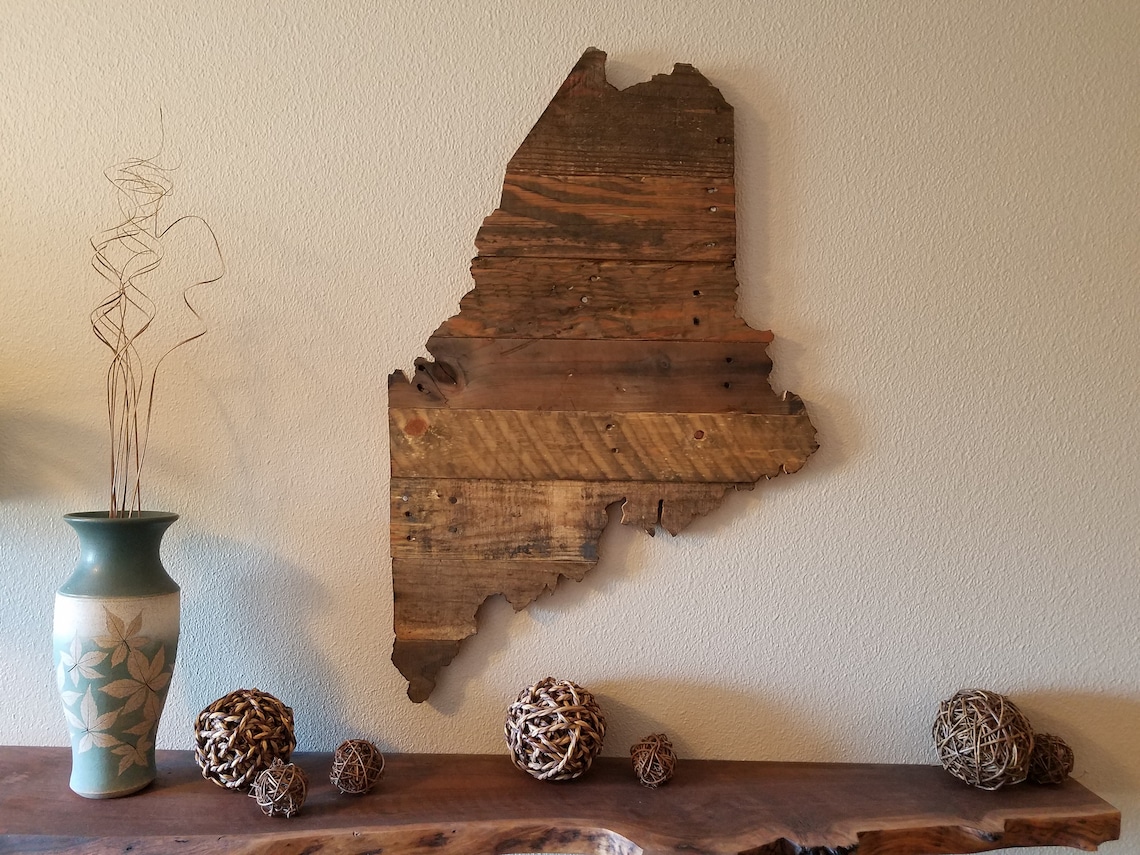 Maine State Sign Reclaimed Wood Pallet Sign Rustic Home | Etsy