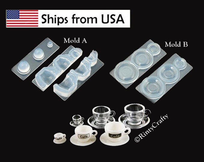 SET Silicone Mold, Coffee Tea Cup Cappuccino Coffee Cup & Plate Mold 1: ...
