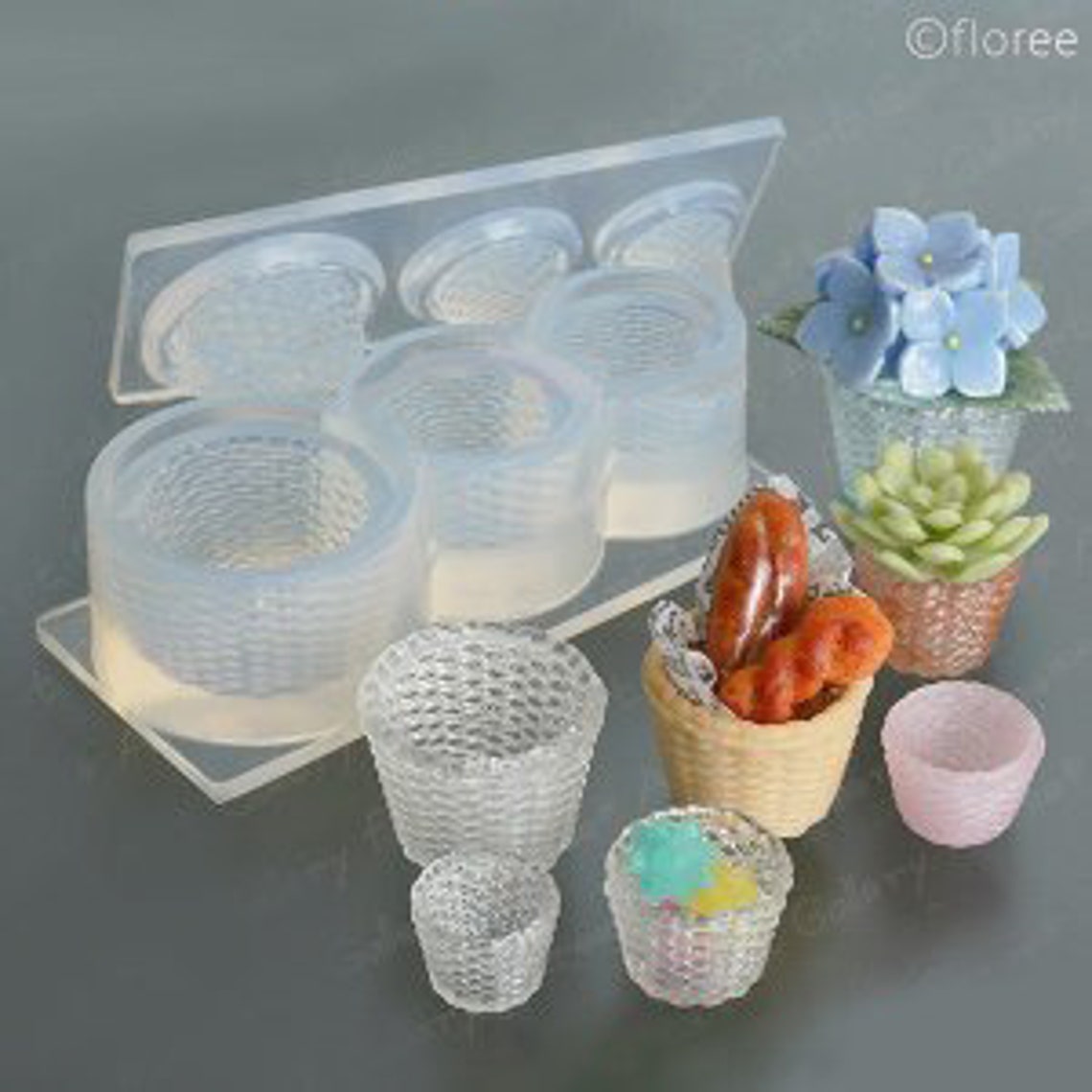 Silicone 3D Mold, Basket Mold, Basket Flower Pot Mold, Miniature Basket ...