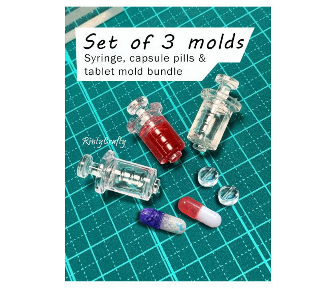 SET of 3 Silicone Molds, Miniature Syringe Mold, Capsule Pill and ...