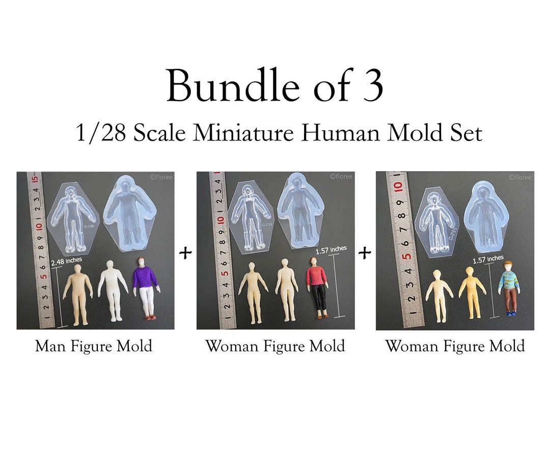 Silicone Mold Bundle Set of 3, 1/28 Scale Miniature Human Molds, (man ...