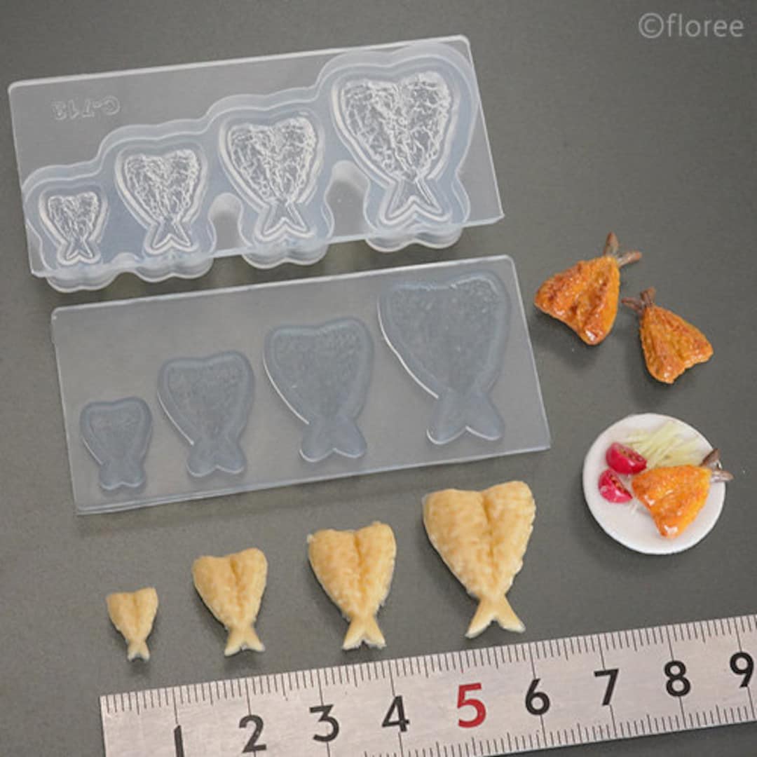 Silicone Mold Deep Fried Fish Mold Aji Fry Mold Ebi Mold for Dollhouse ...
