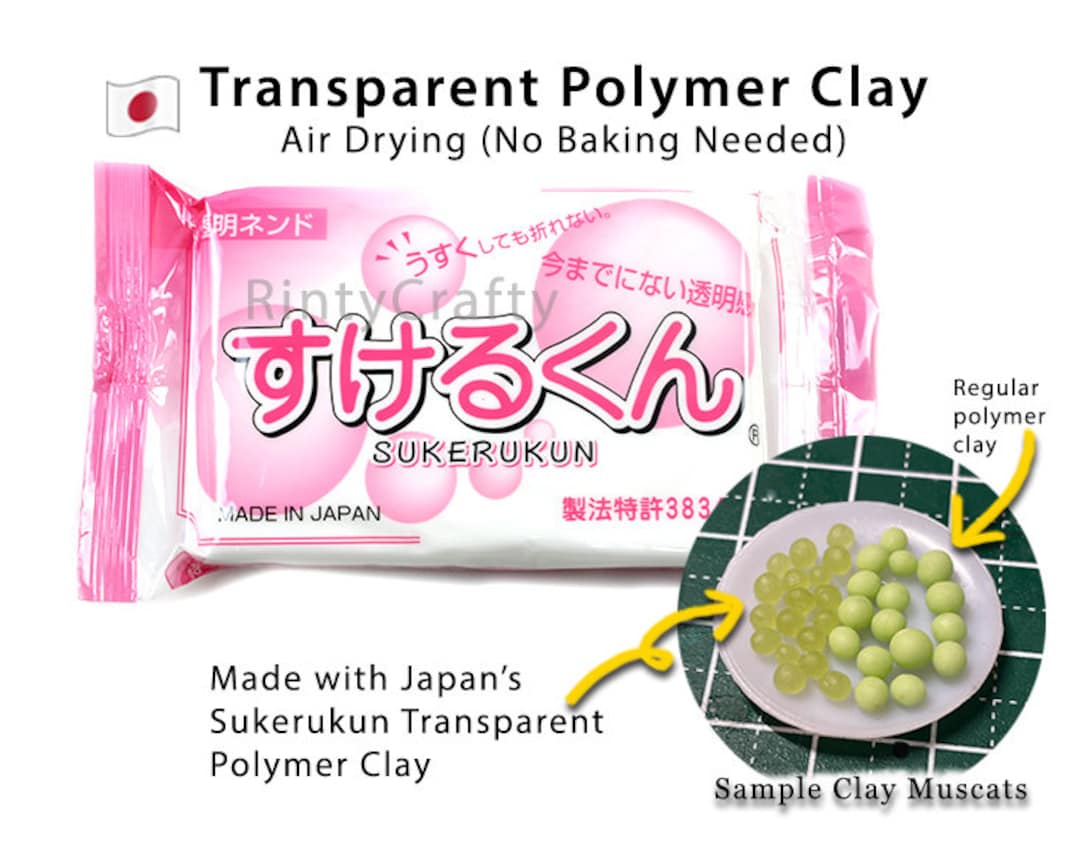 Japan SUKERUKUN Transparent Clay Japanese Air Dry Polymer Clay (200g / 7.0548 Oz) Figurines ...