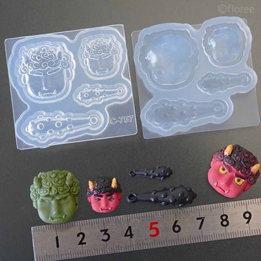 Miniature 3D Oni Demon Mask Face and Mace Mold, Silicone 3D Mold ...