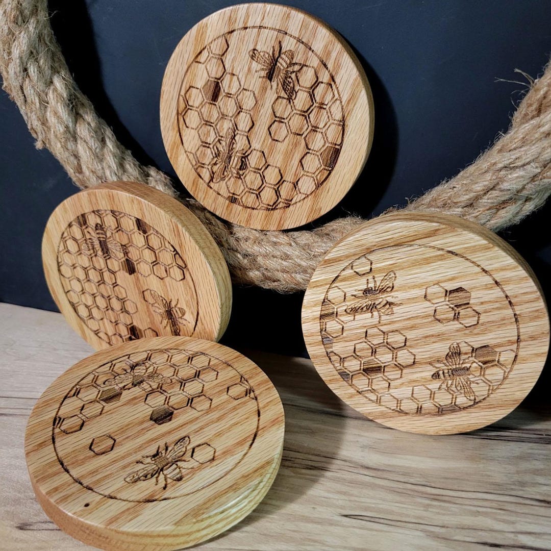 Solid Oak Wood Coasters: HONEYCOMB - Etsy