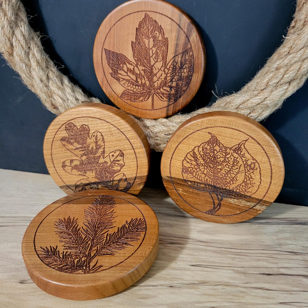 Solid Cherry Wood Coasters: NATIVE LEAVES - Etsy