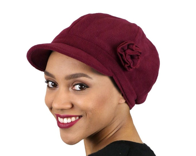 Women's Fleece Newsboy Cap for Winter Cancer Headwear Ladies Chemo Hat ...